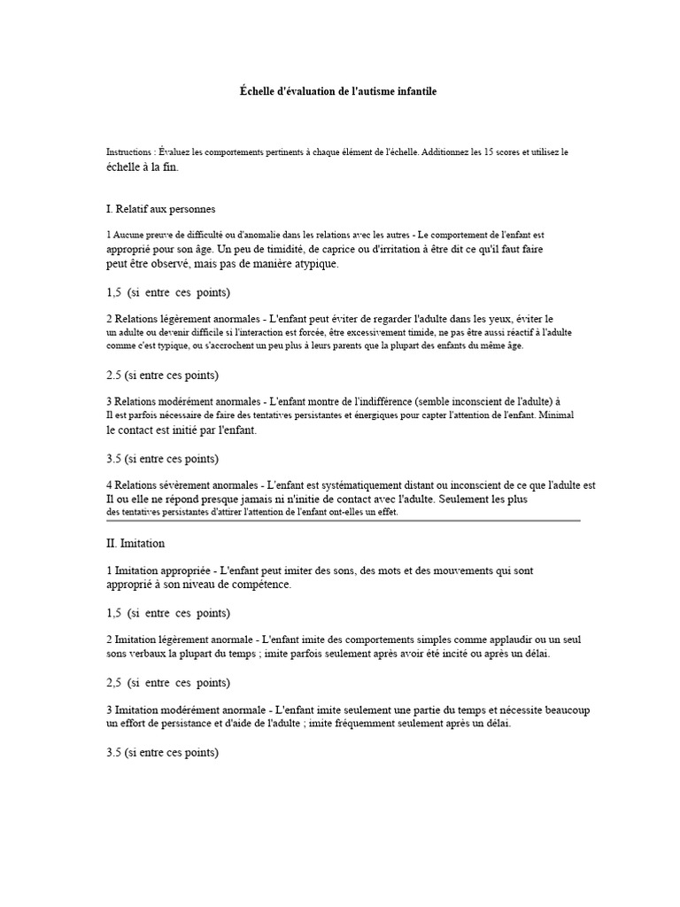 Échelle D'évaluation de L'autisme Chez L'enfant | PDF | Autisme ...