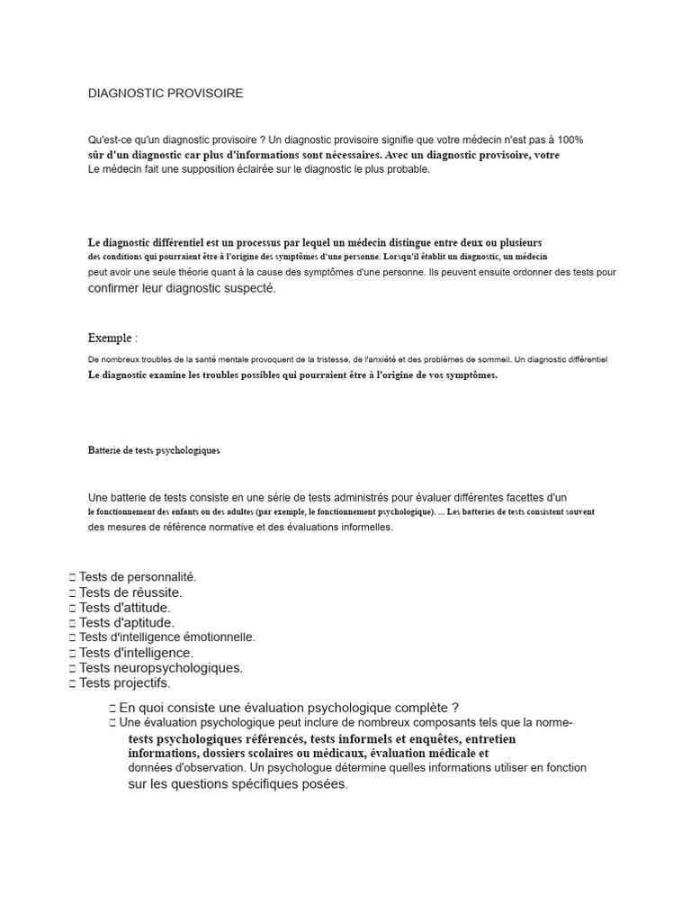 Comprendre le diagnostic provisoire en santé mentale | PDF | Trouble ...