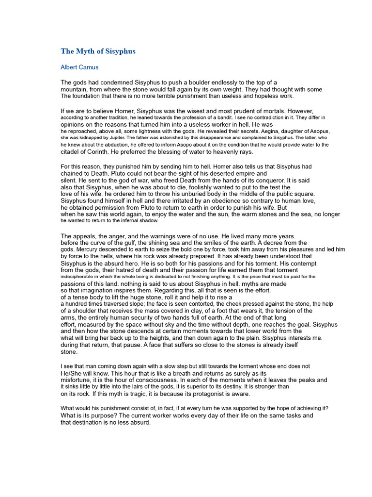 The Myth of Sisyphus, Albert Camus | PDF