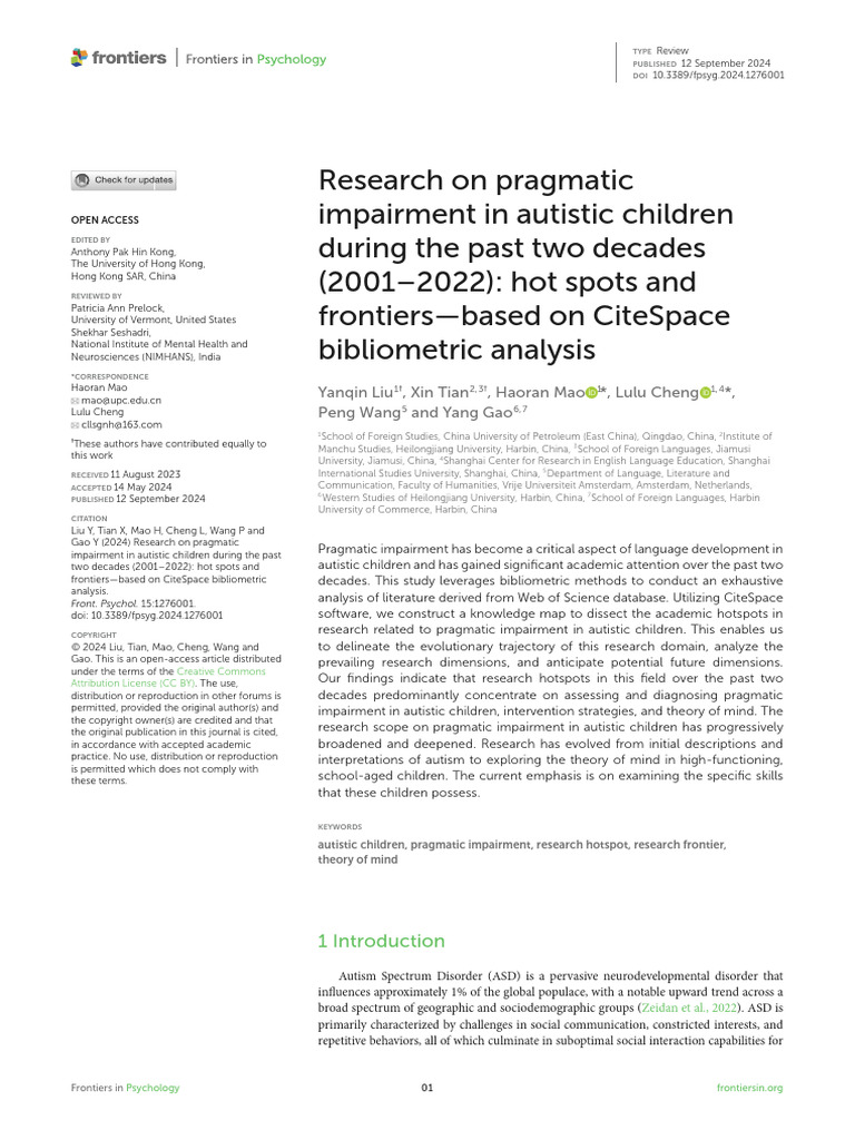 ARTI Research On Pragmatic in Autistic Children 2 Decades | PDF ...