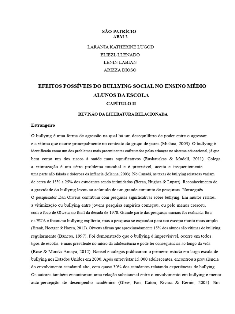 RRL.docx | PDF | Assédio moral/bullying | Violência