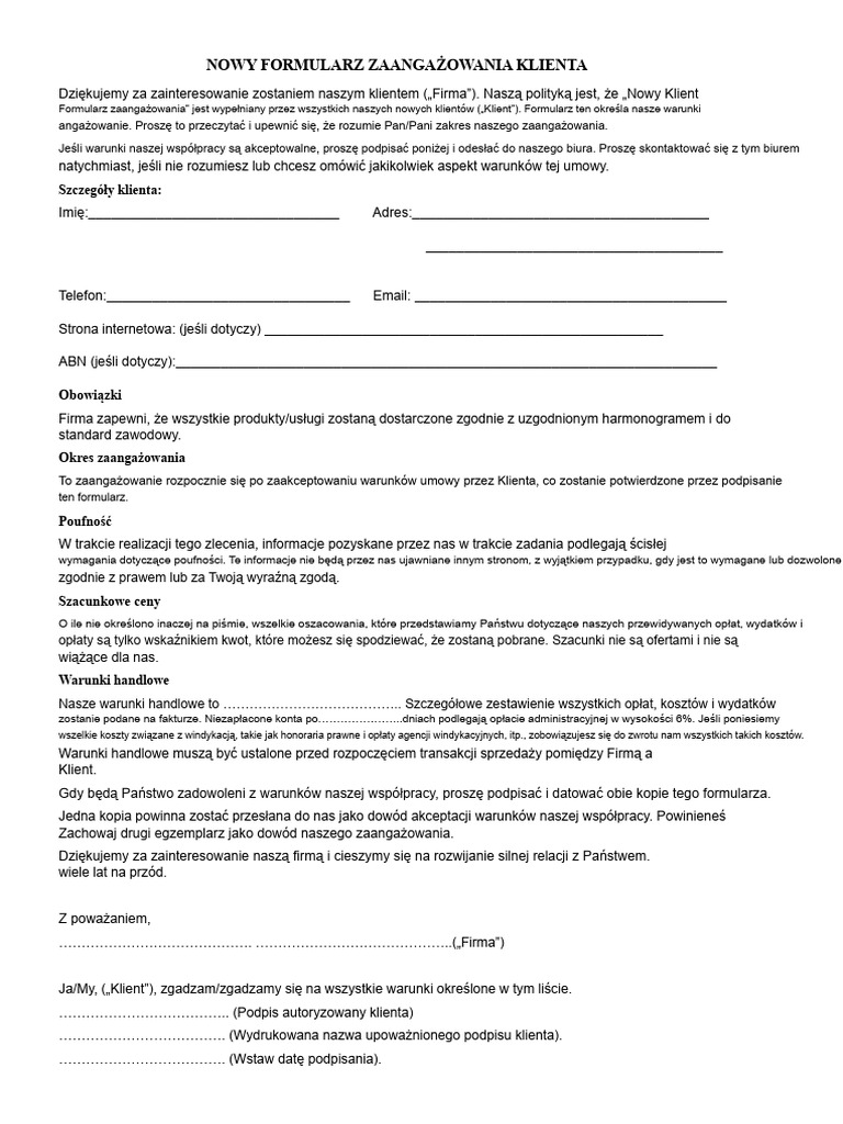 Formularz Zaangażowania | PDF
