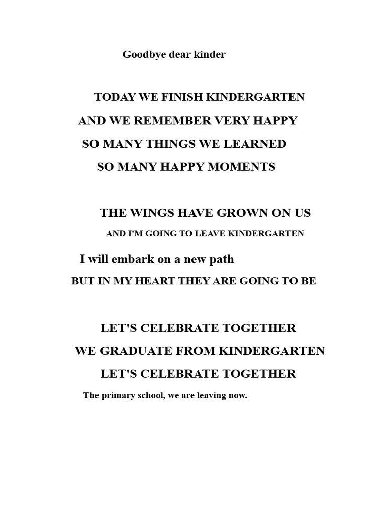 Goodbye Dear Kindergarten | PDF