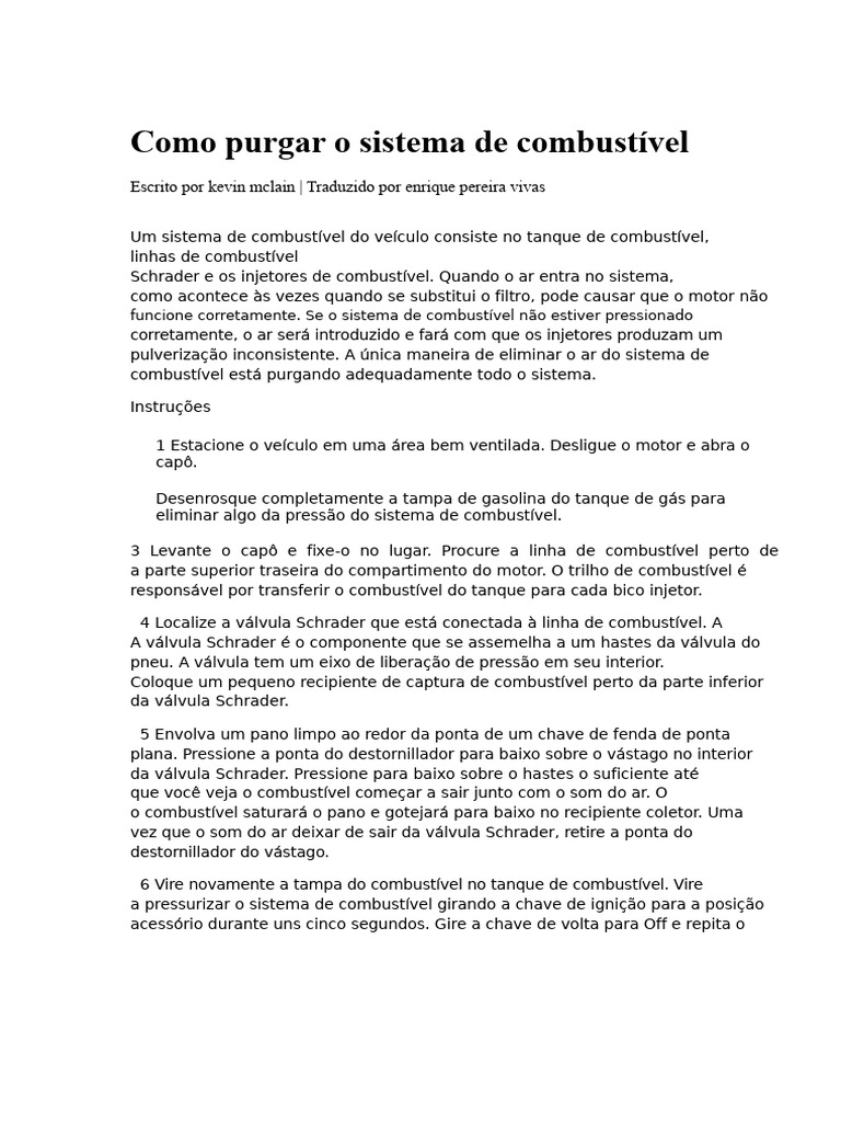 Como Purgar o Sistema de Combustível | PDF | Motores