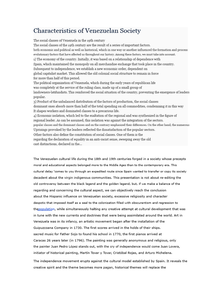 Characteristics of Venezuelan Society | PDF | Venezuela | Market ...