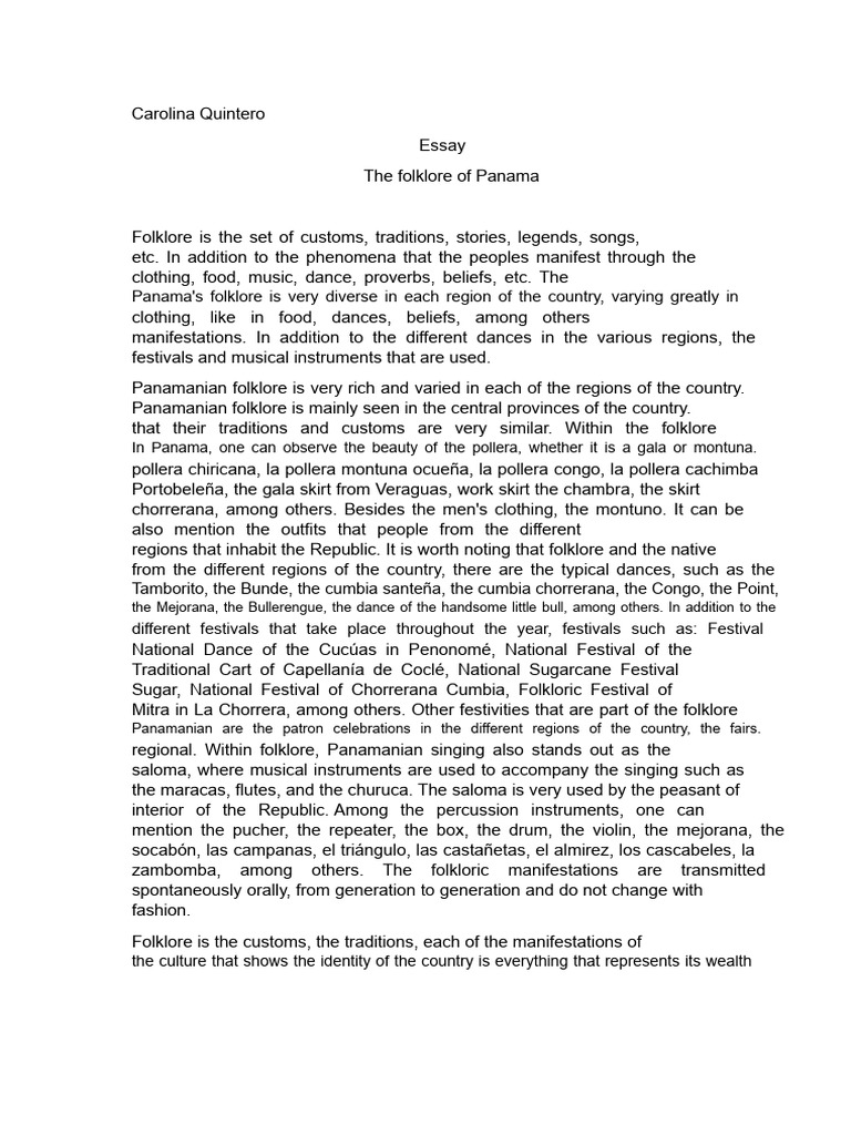 Essay. The Folklore of Panama | PDF | Folklore | Traditions