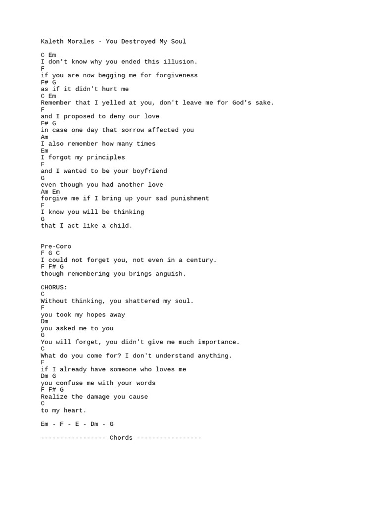 "Kaleth Morales: You Destroyed My Soul Lyrics" | PDF