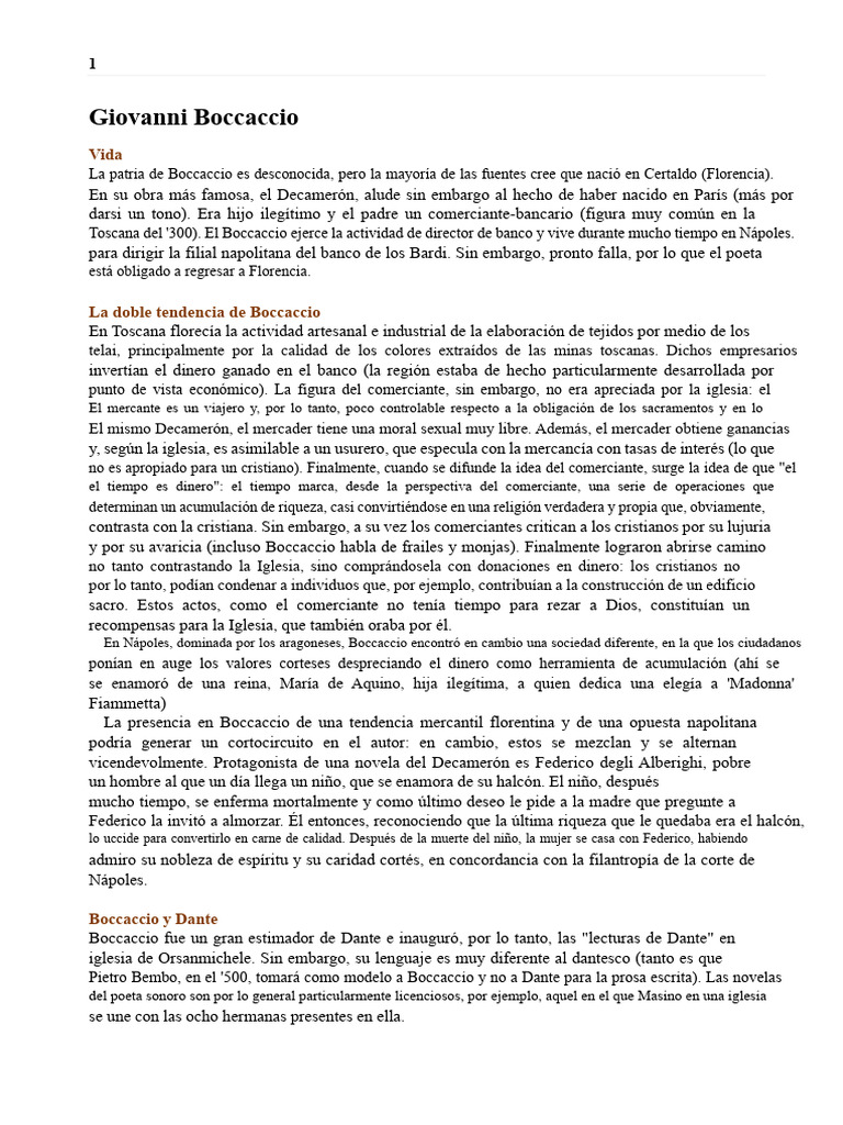 Giovanni Boccaccio (Apuntes) | PDF | Giovanni Boccaccio | El decameron