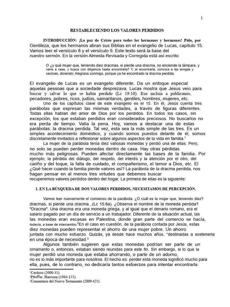 Recuperando Valores Perdidos en el Hogar | PDF | Jesús | Evangelio De Lucas