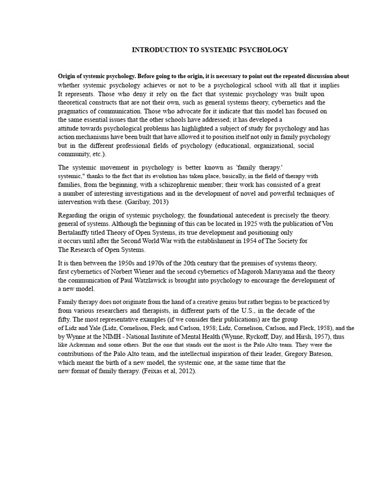 Understanding Systemic Psychology Origins | PDF | System | Psychology