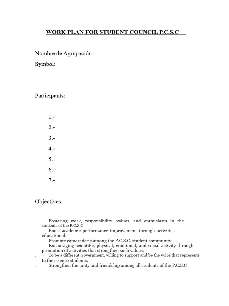 Work Plan For Student Council | PDF | Teachers | Cognition