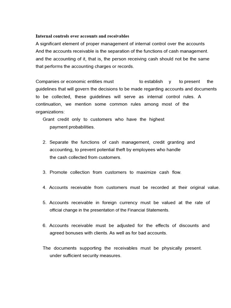 Internal Controls for Accounts Receivable | PDF | International ...