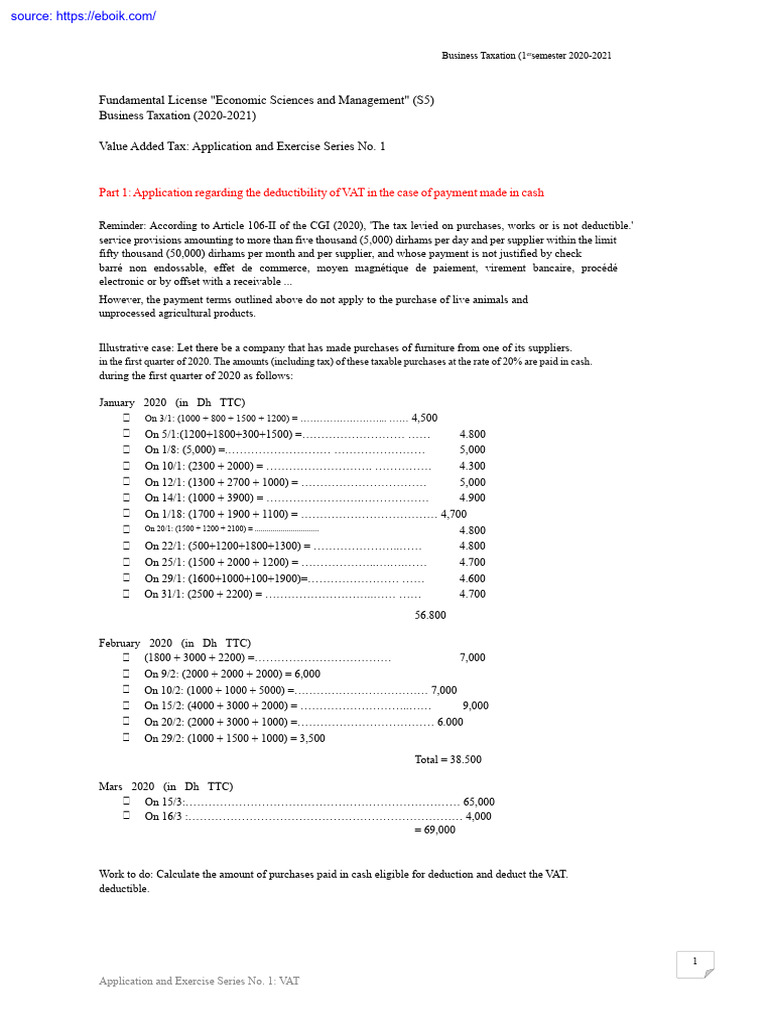 Series-1 VAT Exercises 20-21-Taxation Compressed | PDF | Value Added ...