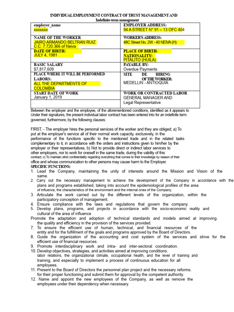 Manager Employment Contract | PDF | Employment | Salary