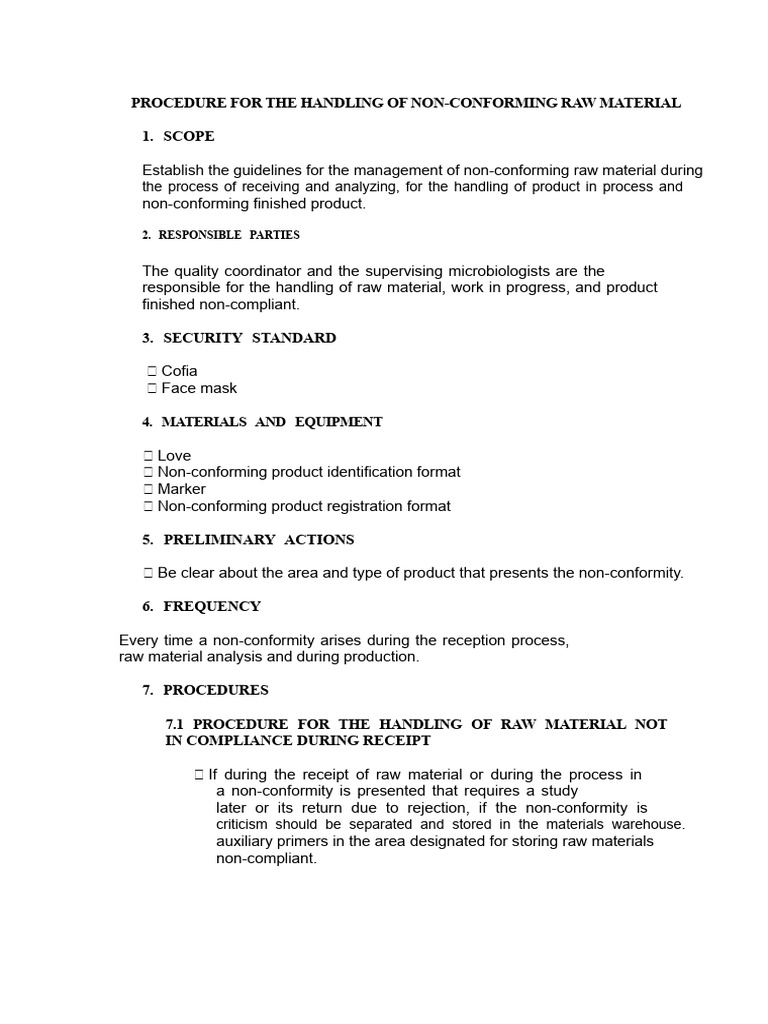 Handling Non-Conforming Raw Materials | PDF
