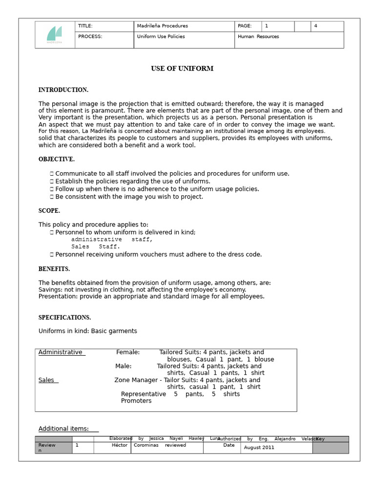 Uniform Use Policies 2011 | PDF | Trousers | Clothing