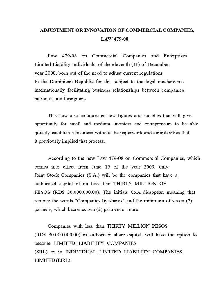 Adaptation of Commercial Companies According To Law 479-08 FELIPE | PDF ...