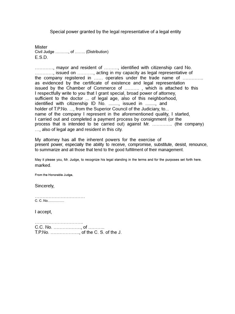 Special Power Granted by Legal Representative of A Legal Entity | PDF