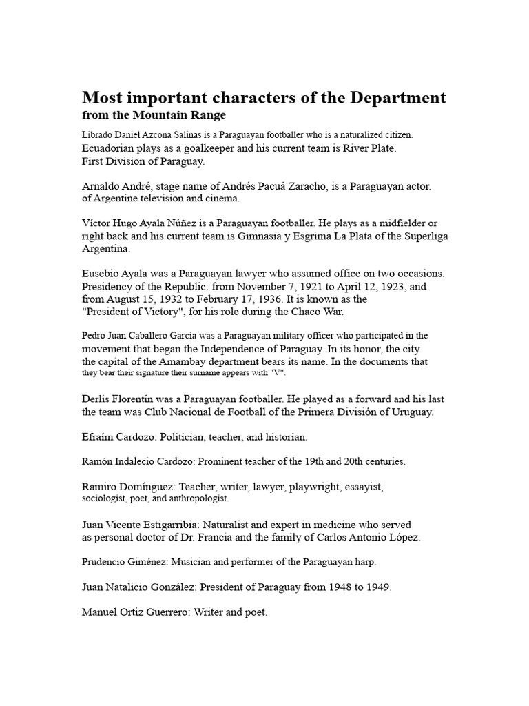 Most Important Characters of The Department: From The Mountain Range | PDF
