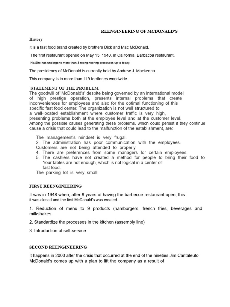 Reengineering of Mcdonald's | PDF | Mc Donald's | Business Economics