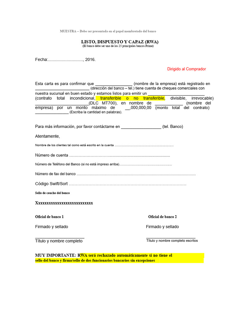 Rwa Template Blank | PDF