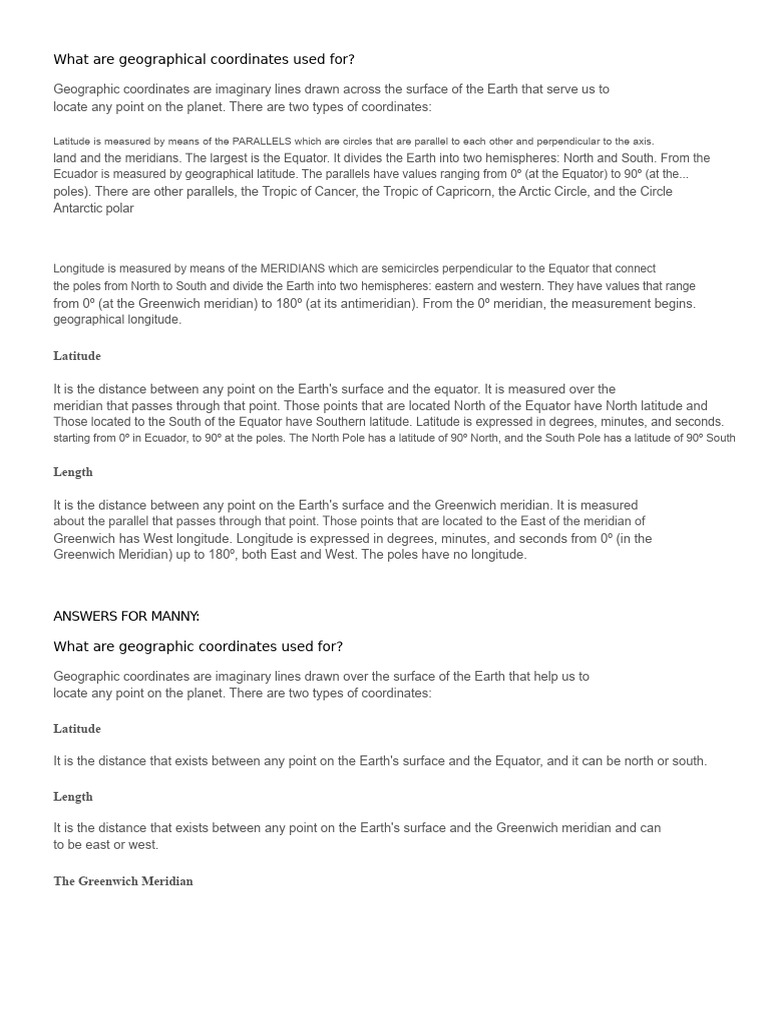 What Are Geographic Coordinates Used For | PDF | Latitude | Equator