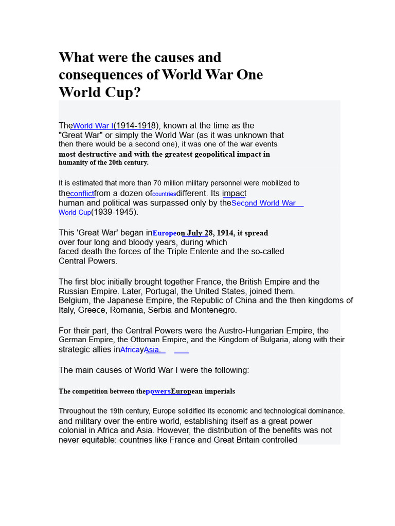 What Were The Causes and Consequences of World War I | PDF | Central ...