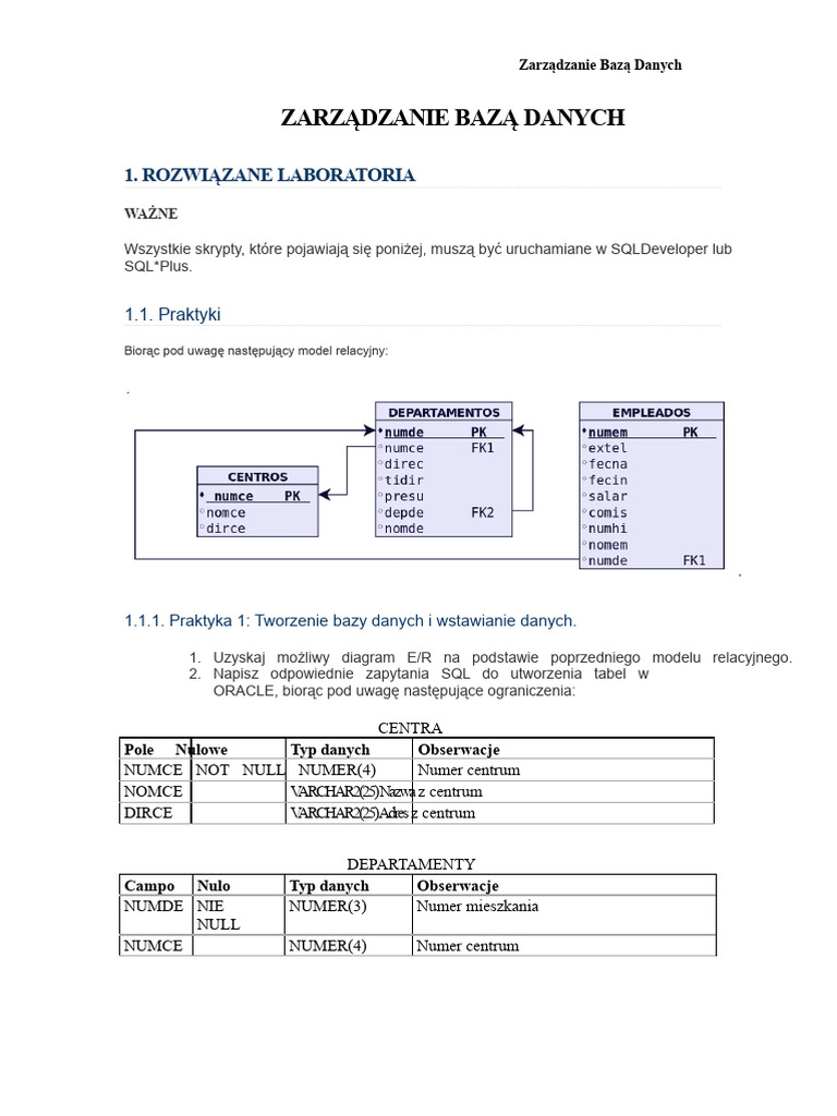 CI IV ABD - Laboratorium 13 Tworzenie Bazy Danych I Wstawianie Danych | PDF