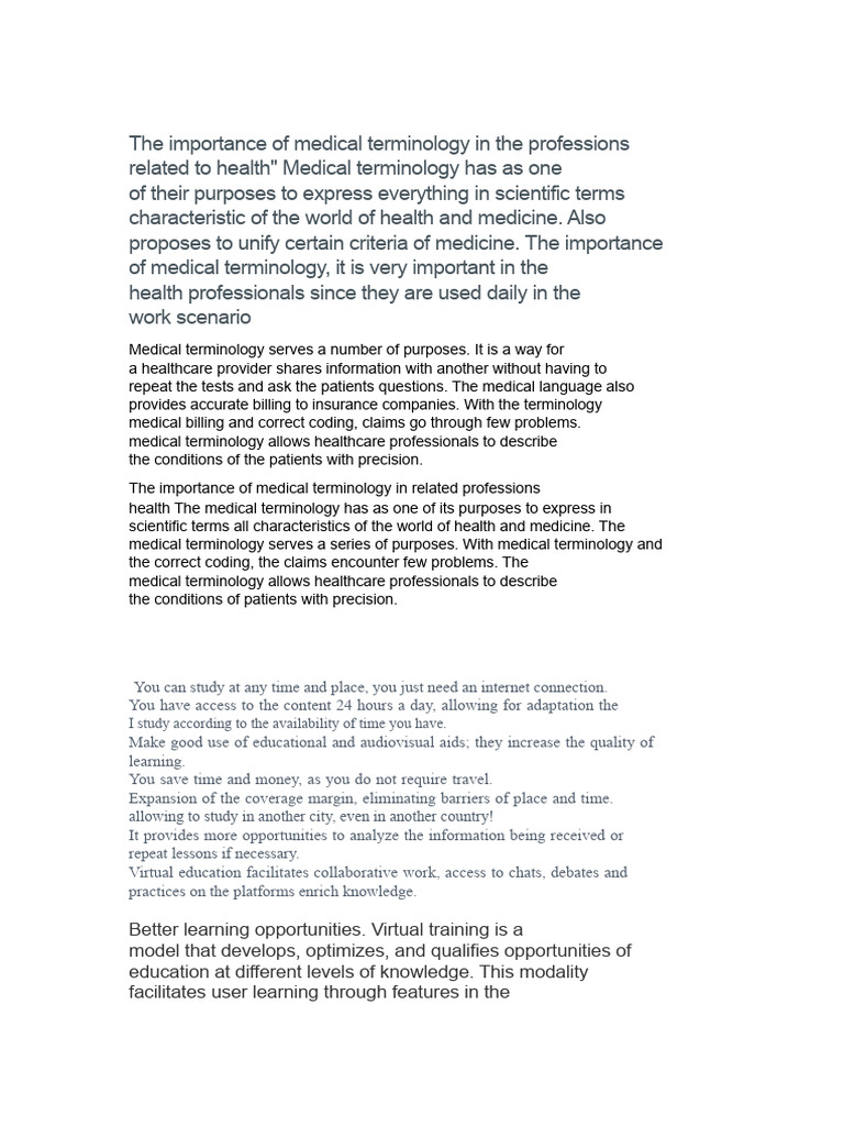 The Importance of Medical Terminology in Health-Related Professions. | PDF