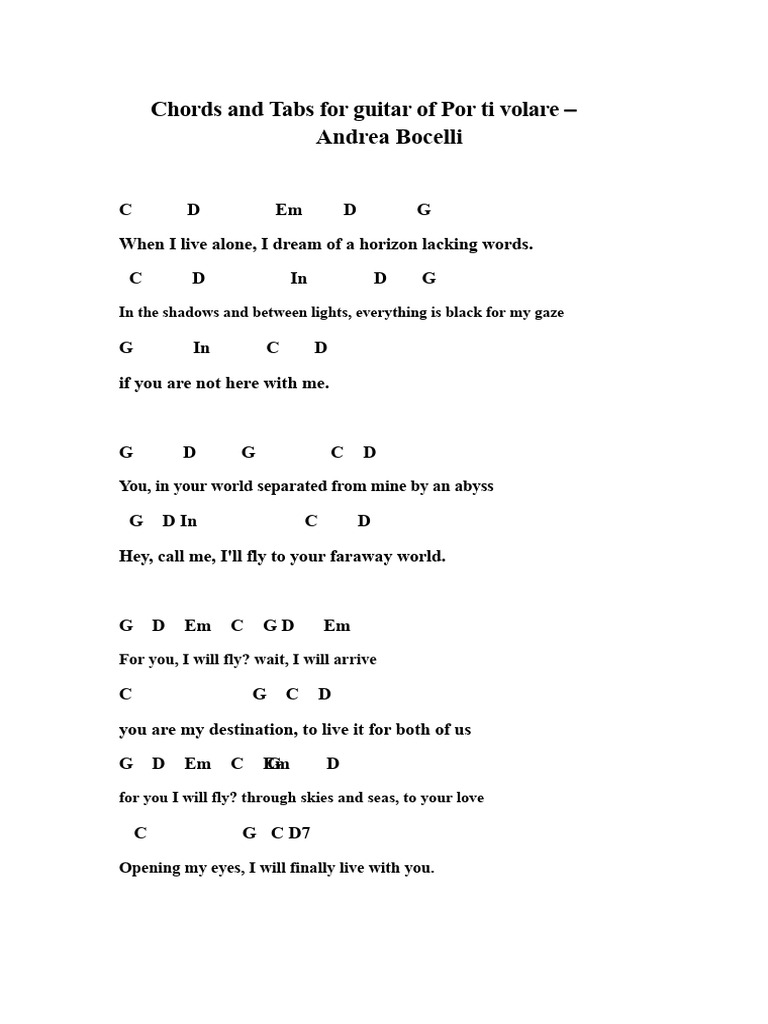 Por Ti Volare Guitar Chords | PDF | Notation | Musical Compositions