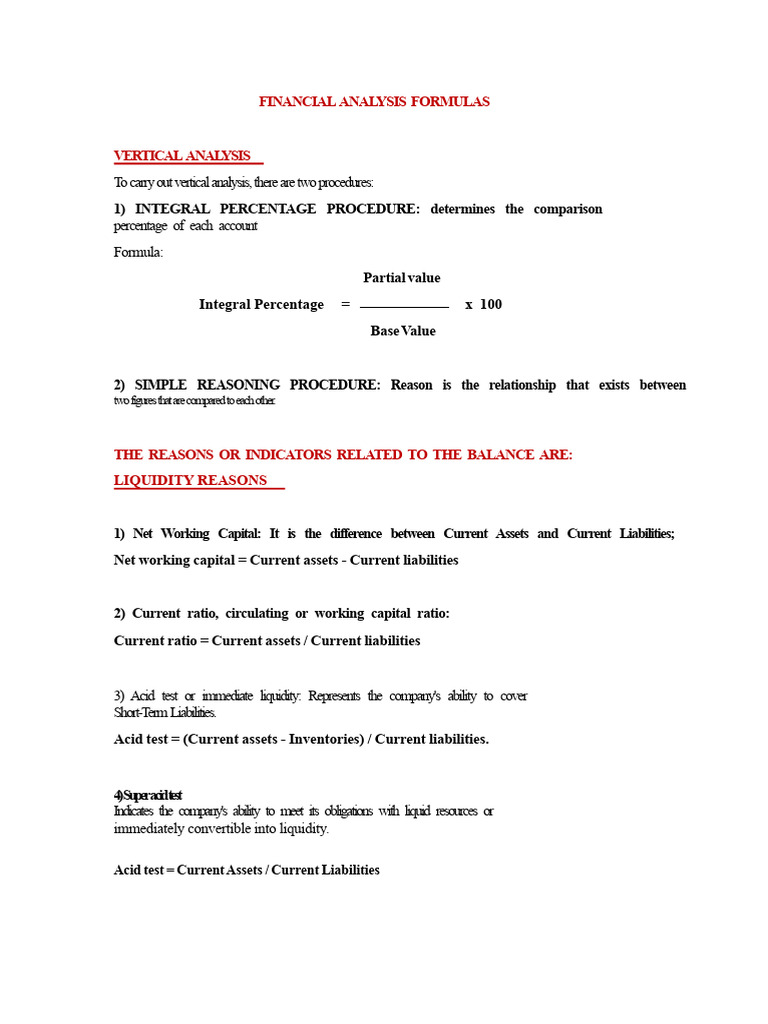 Financial Analysis Formulas PDF | PDF | Equity (Finance) | Revenue
