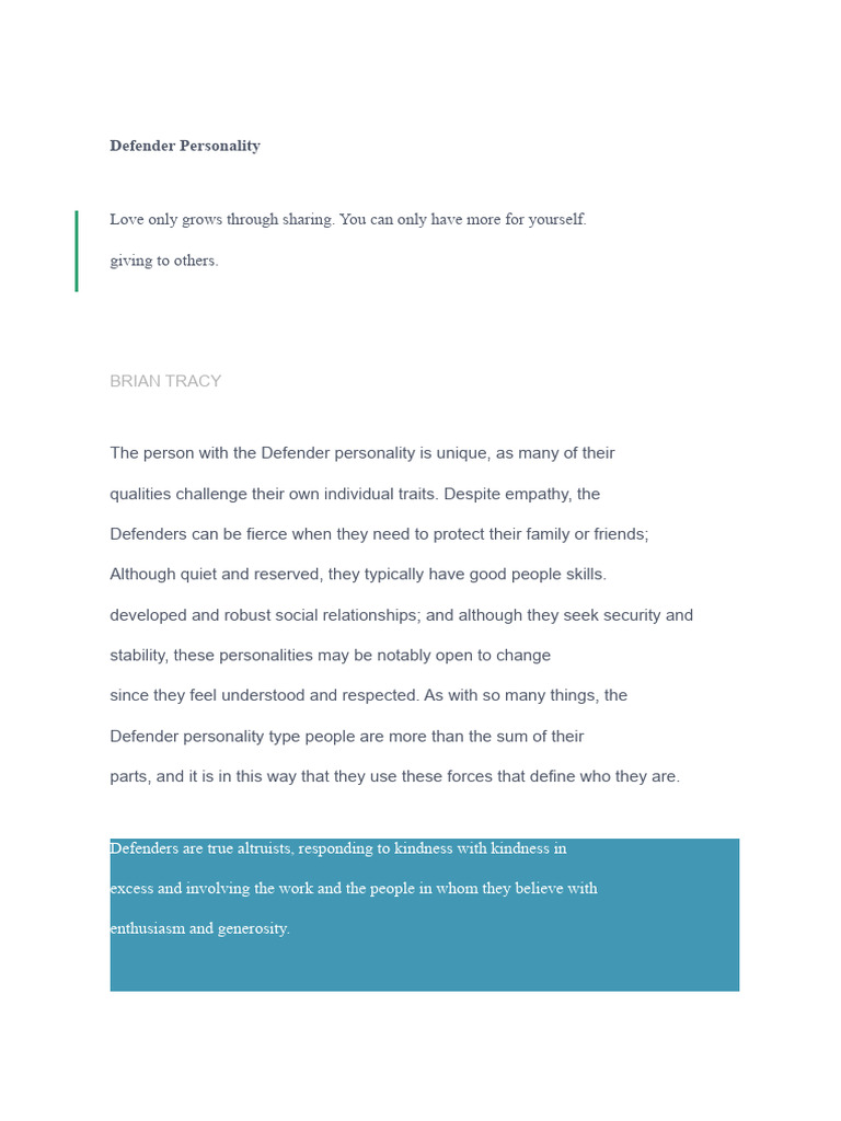 Personality "Defender" | PDF | Altruism | Parenting