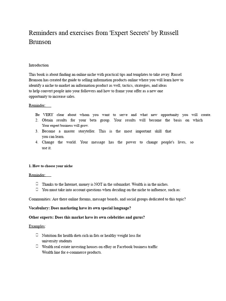 Expert Secrets: Niche Marketing Guide | PDF