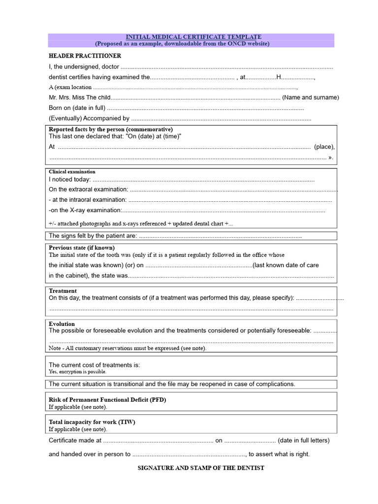 Medical Certificate Template for Dentists | PDF | Dentist | Medical ...