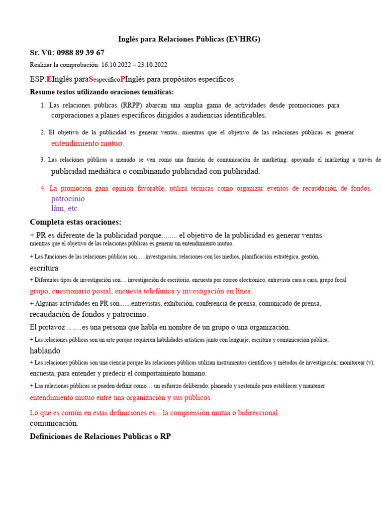 Notas de Inglés para Relaciones Públicas - Lop 5C | PDF | Organización ...