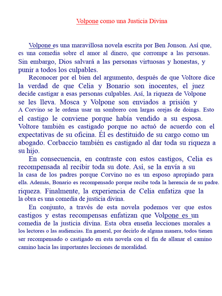 Volpone Como Una Justicia Divina | PDF