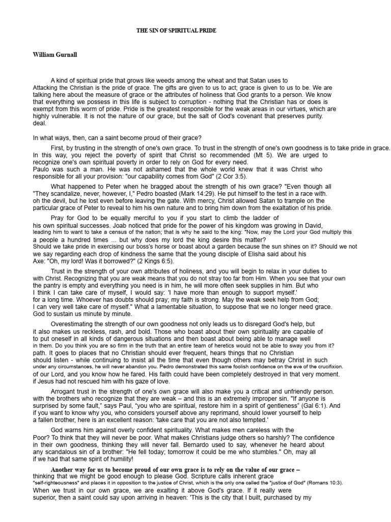 The Dangers of Spiritual Pride | PDF | Grace In Christianity | Faith