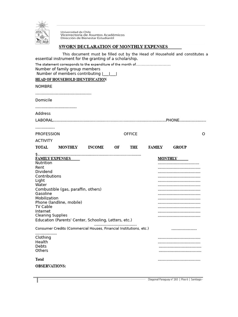 Monthly Expenses Declaration | PDF | Expense