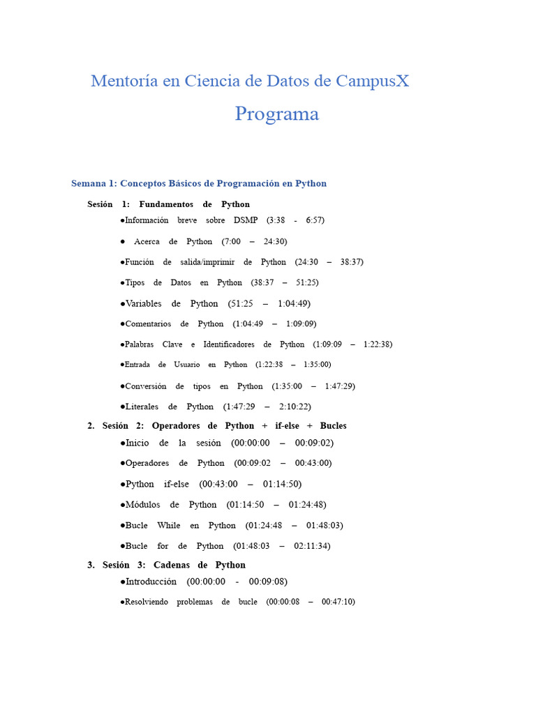 Sílabo Del CampusX DSMP 2.0 | PDF | Python (lenguaje de programación) | Matriz (Matemáticas)