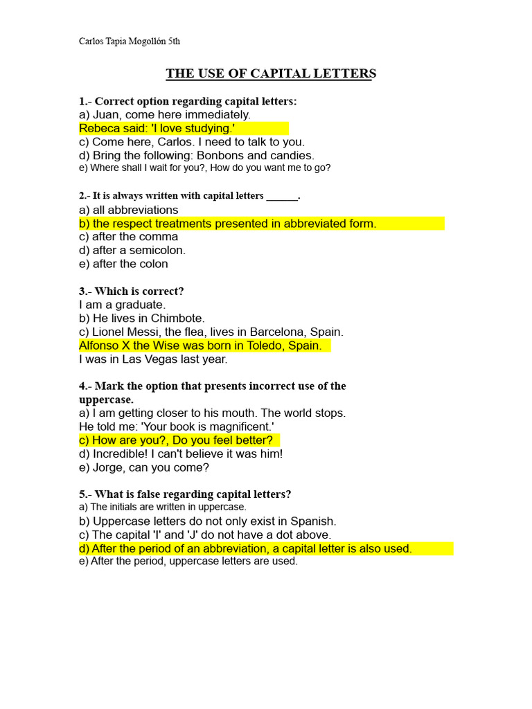 The Use of Capital Letters | PDF