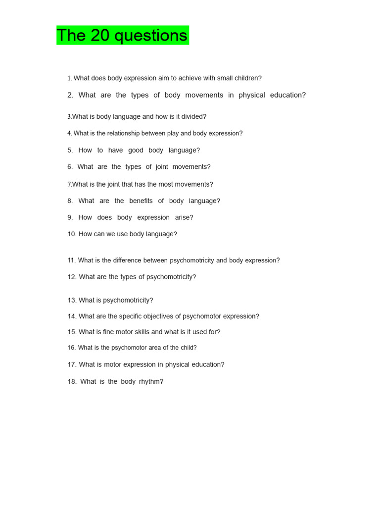 Body Language 20 Questions | PDF