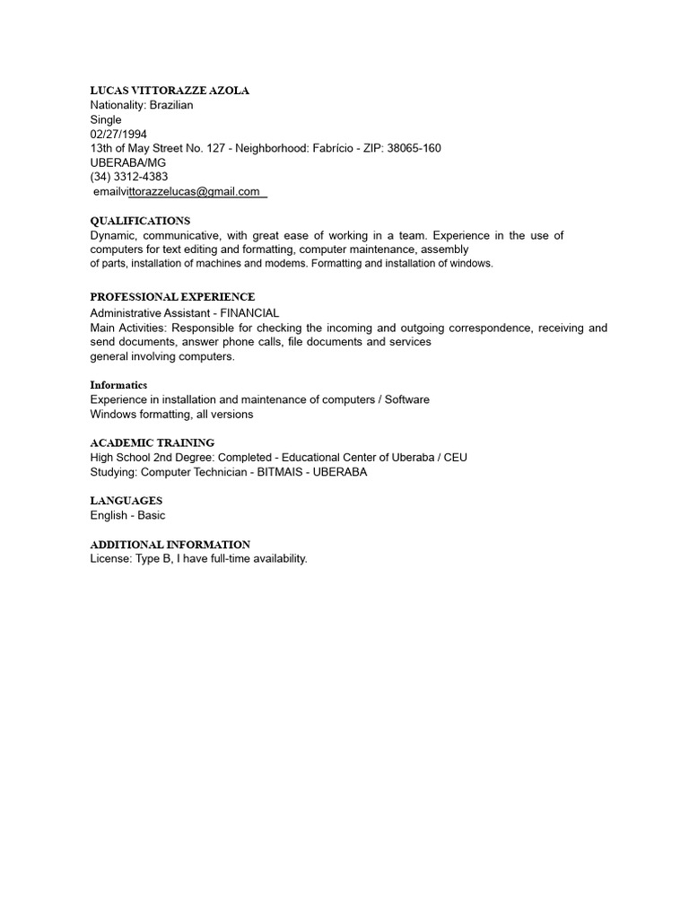 CV-Lucas Vittorazze Azola | PDF