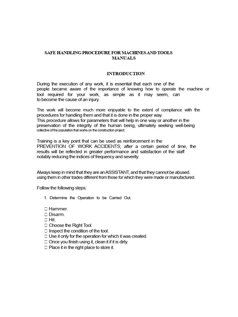 Safe Machine and Tool Handling Guide | PDF | Tools | Personal ...