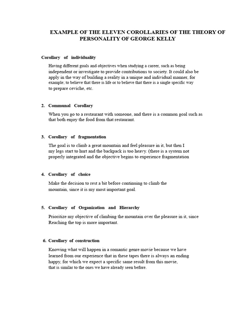 George Kelly's Eleven Personality Corollaries | PDF