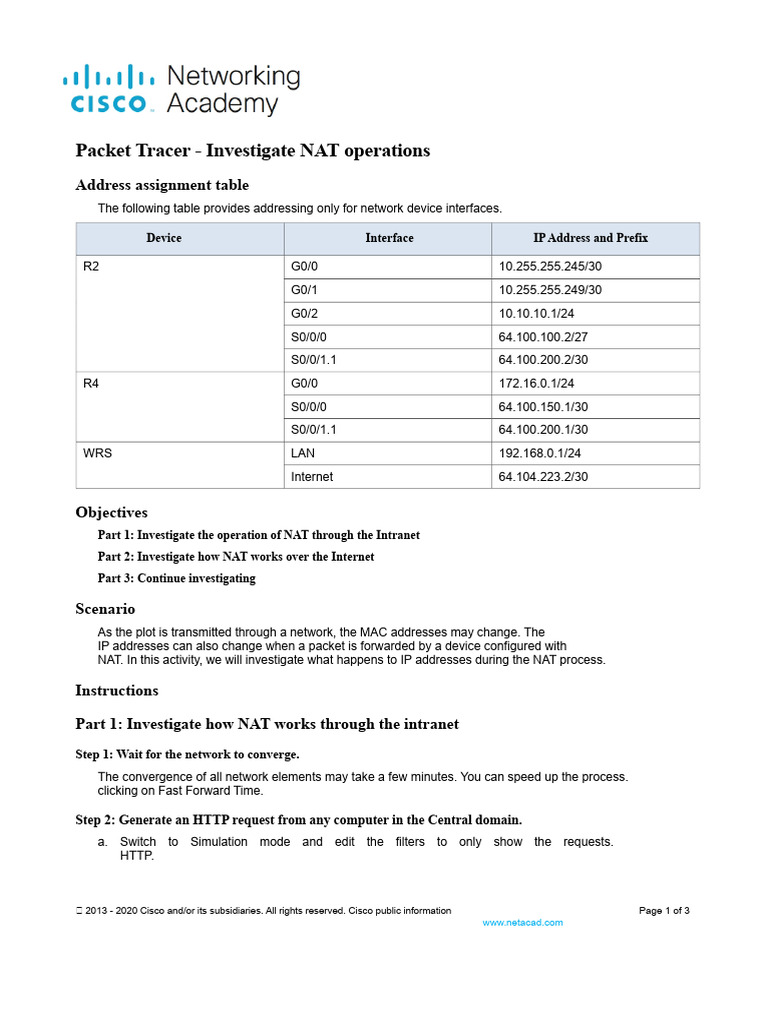 Investigating NAT Operations in Packet Tracer | PDF | Computer Network ...