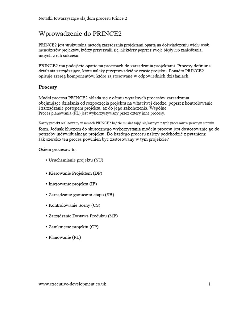 Notatki Do Slajdów PRINCE2 | PDF