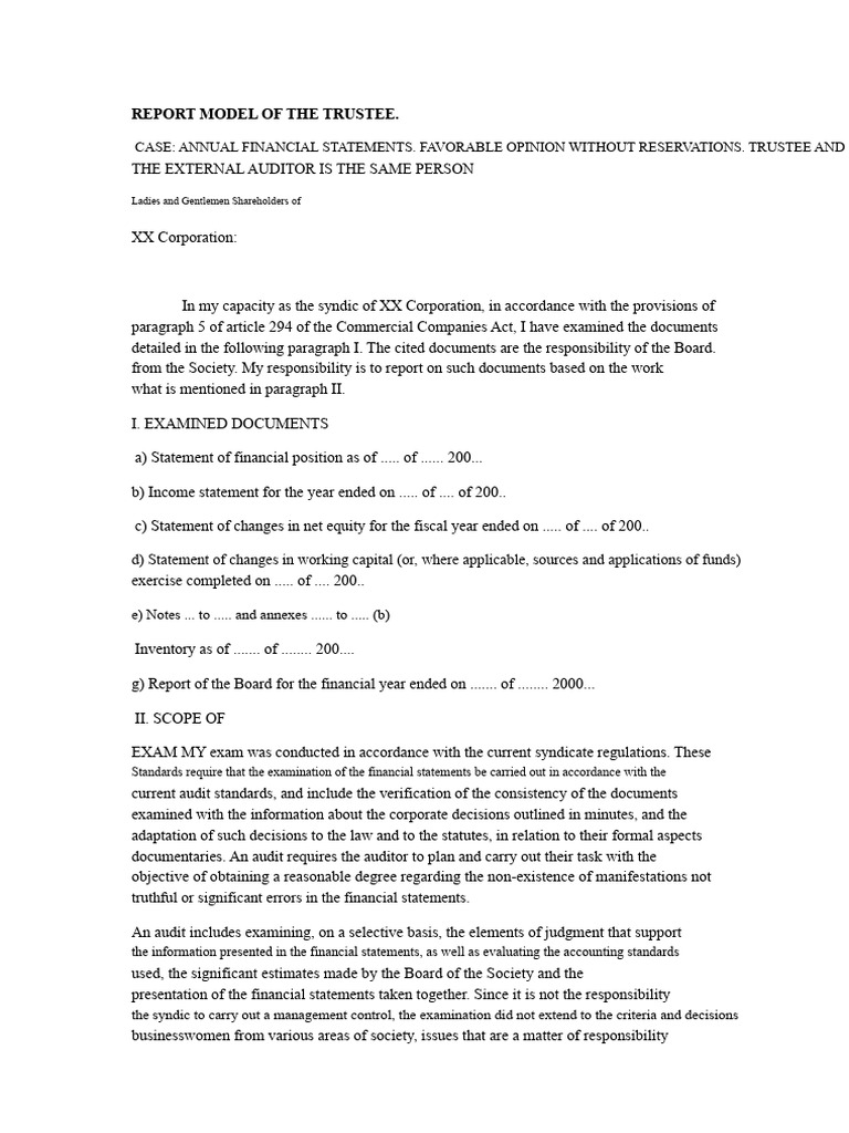 Trustee Report on Annual Financials | PDF | Audit | Board Of Directors