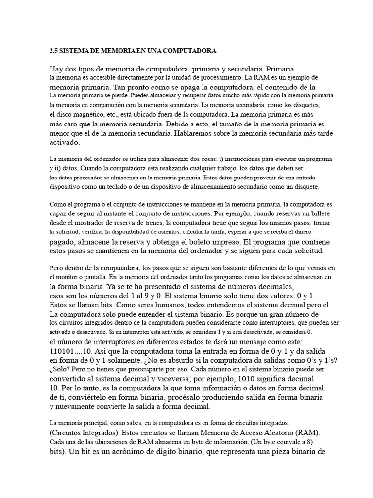 memoria primaria | PDF | Almacenamiento de datos de la computadora ...