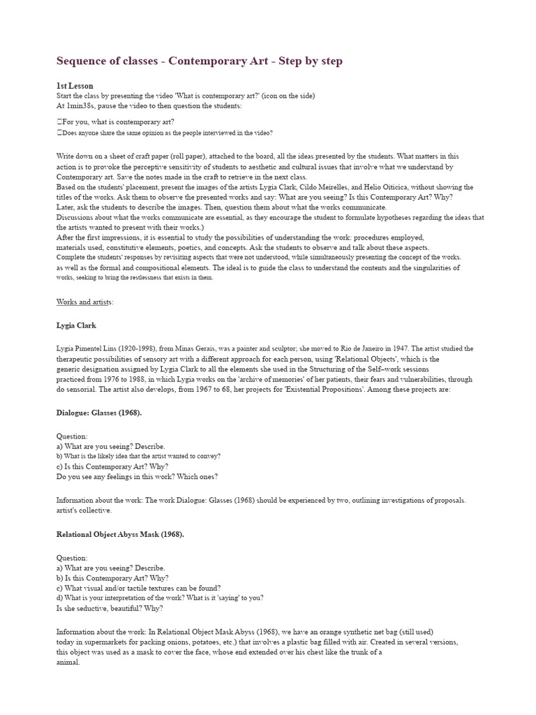 Contemporary Art Class Sequence Guide | PDF