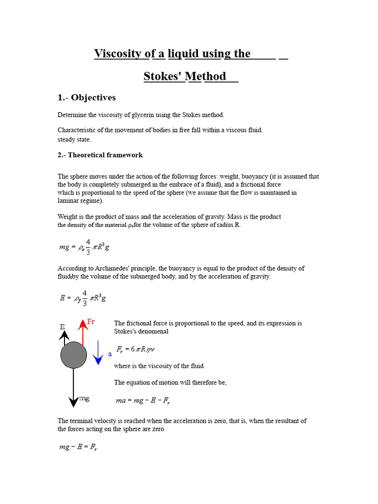 Measuring Glycerin Viscosity via Stokes' Method | PDF | Viscosity | Force